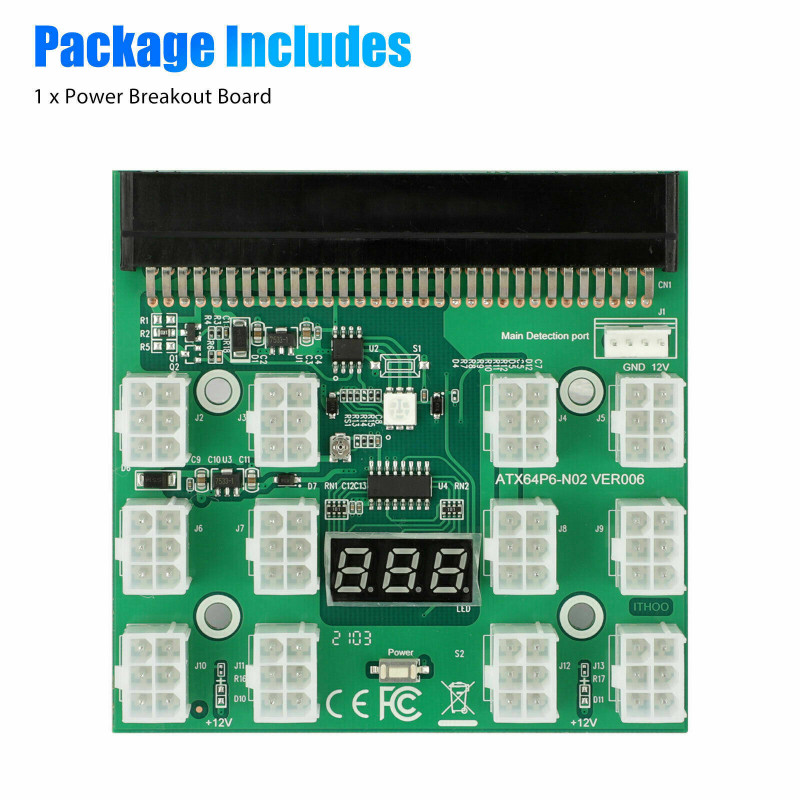 6PIN 1200W Breakout Board for HP DPS-1200QB A PSU GPU Mining Server ...