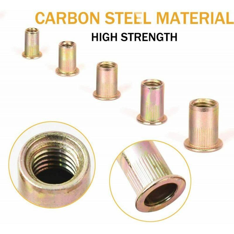 165 PCs Carbon Steel Rivet Nut Kit Metric Rivnut Nutsert M3 M4 M5 M6 M8 ...