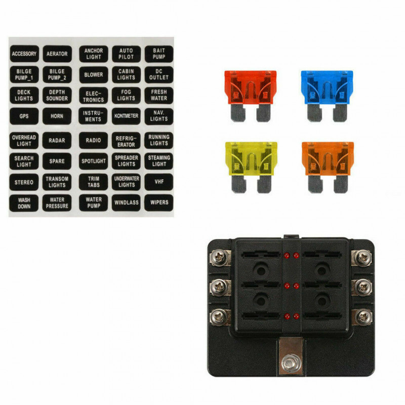 6 Way Blade Fuse Box Block Holder LED 6V-24V Suit For Car RV Marine ...