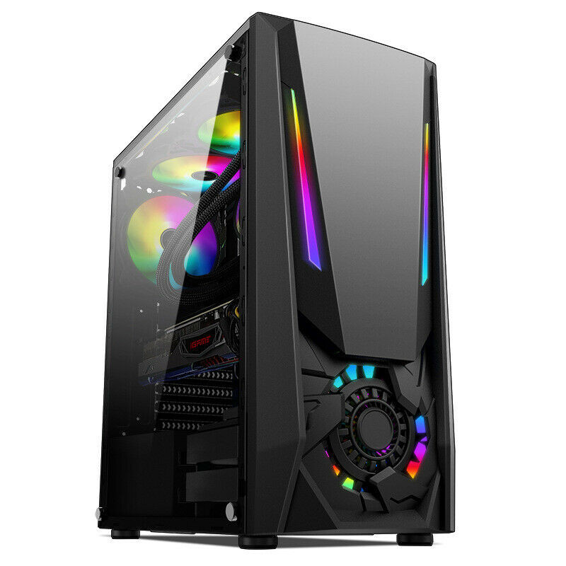 Destroyer ATX Mid Tower Desktop PC Gaming RGB Computer Case Acrylic Black Color: Black
