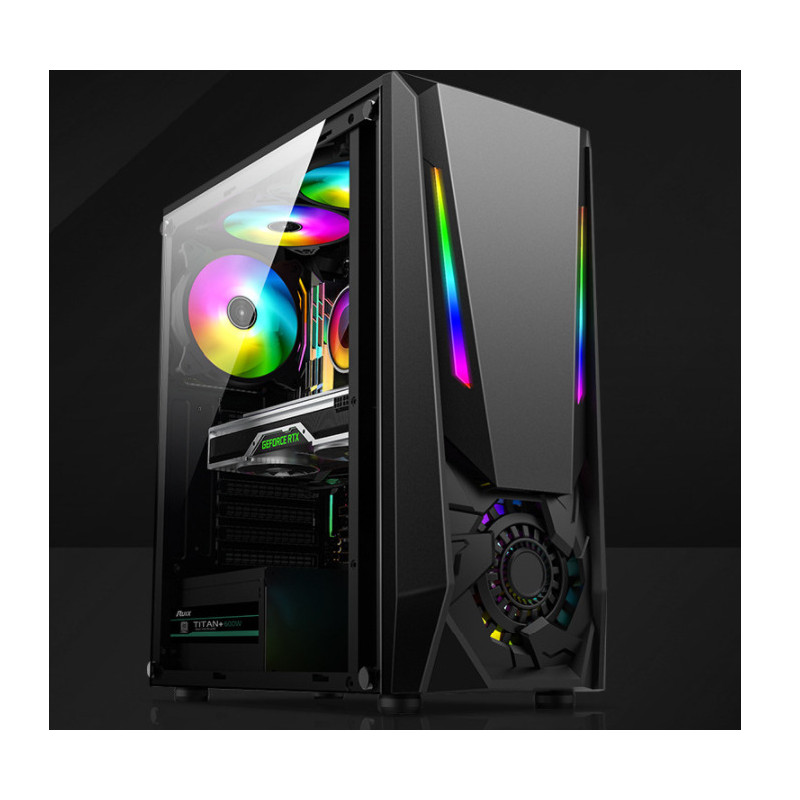 Destroyer ATX Mid Tower Desktop PC Gaming RGB Computer Case Acrylic Black Color: Black