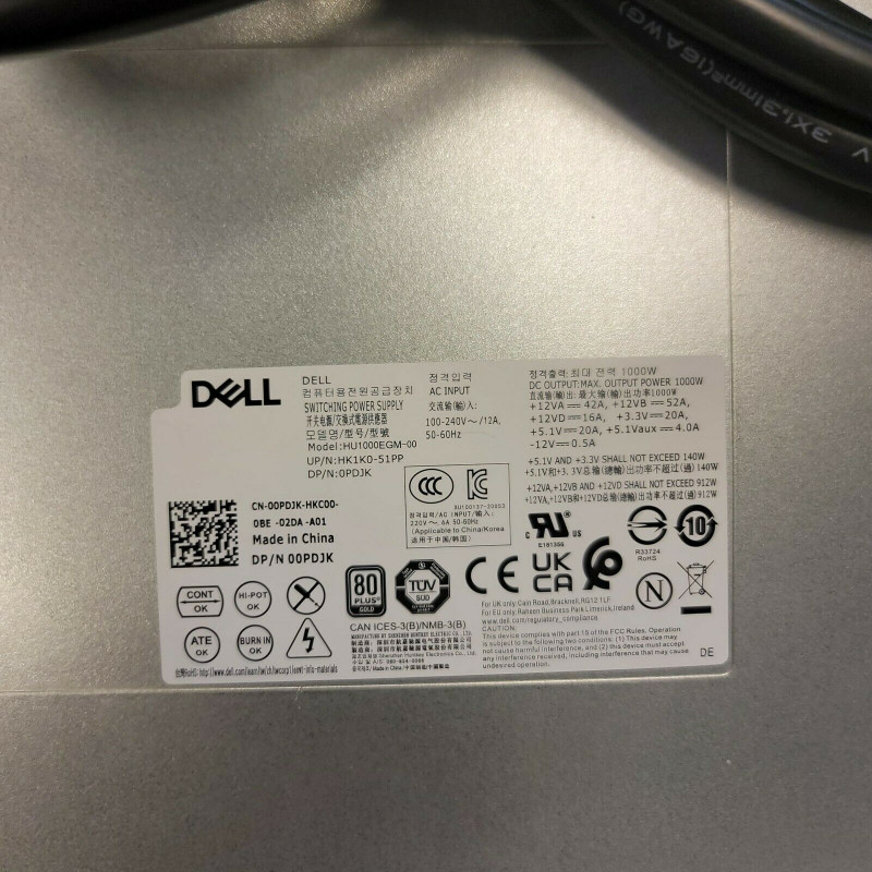 Dell 1000W Full Modular PSU Power supply 12v for D37 S37 motherboard ...