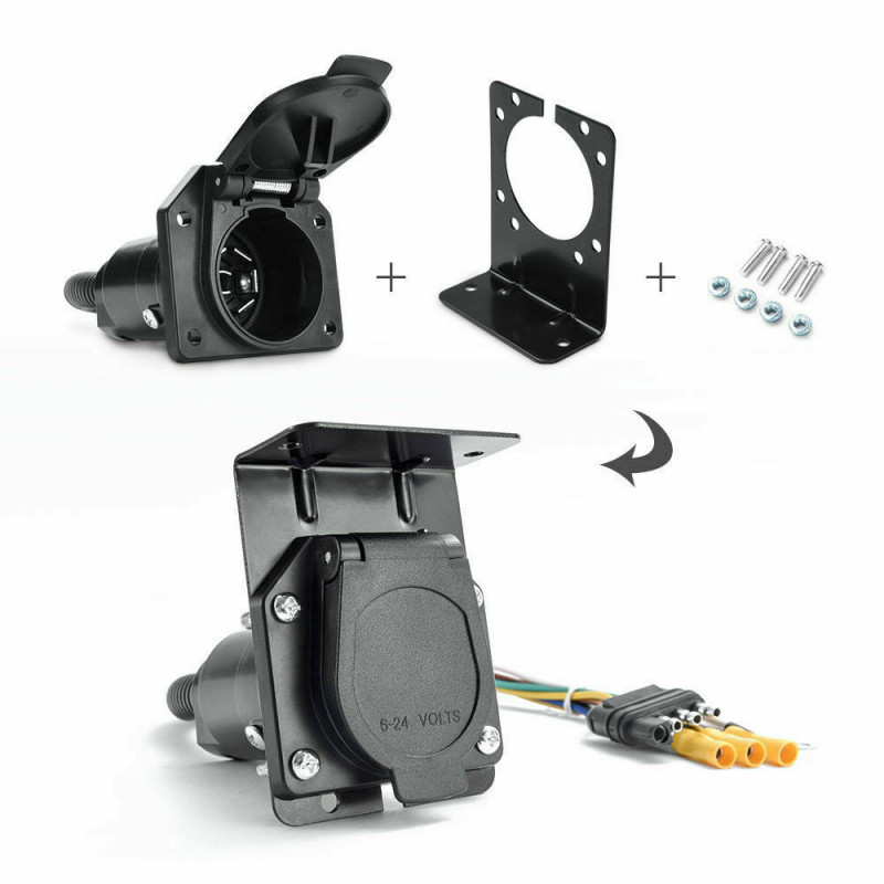 Universal 4-Way Flat to 7way Blade RV Trailer Adapter Plug w/ Bracket ...