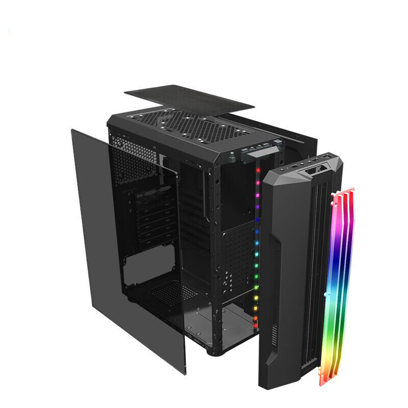 Black RGB light PC Case ATX M-ATX Mid-Tower Gaming Computer Case ...