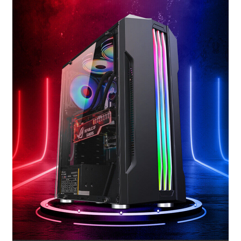 Black RGB light PC Case ATX M-ATX Mid-Tower Gaming Computer Case ...