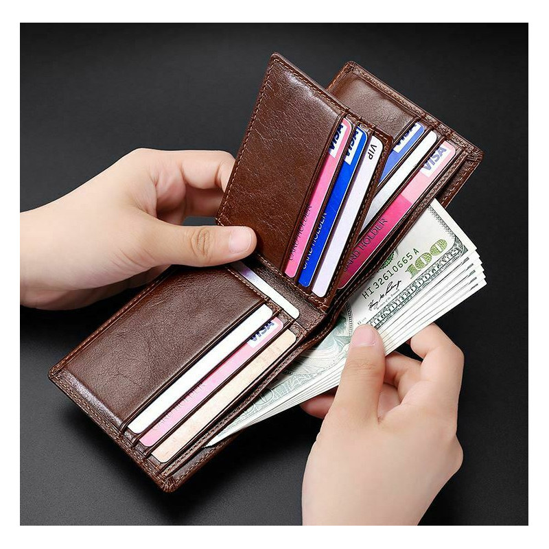 Genuine Leather Minimalist Bifold Wallets For Men RFID Blocking Slim ...