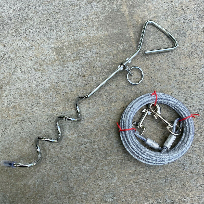 Pet Dog Spiral Tether Metal Stake Corkscrew Thick Steel Holding Cable ...