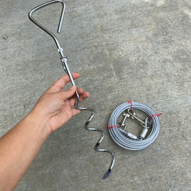 Pet Dog Spiral Tether Metal Stake Corkscrew Thick Steel Holding Cable ...